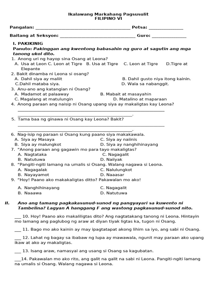 Filipino Periodical Test | PDF