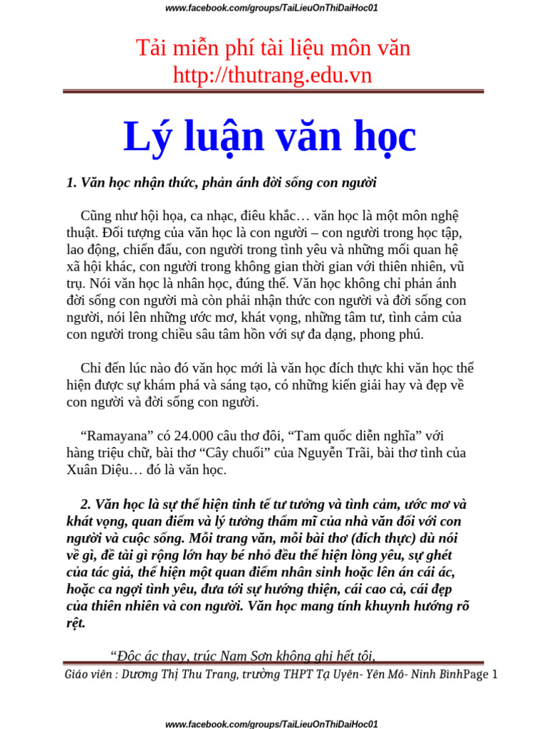 Tai Lieu Ly Luan Van Hoc Co Thu Trang | PDF