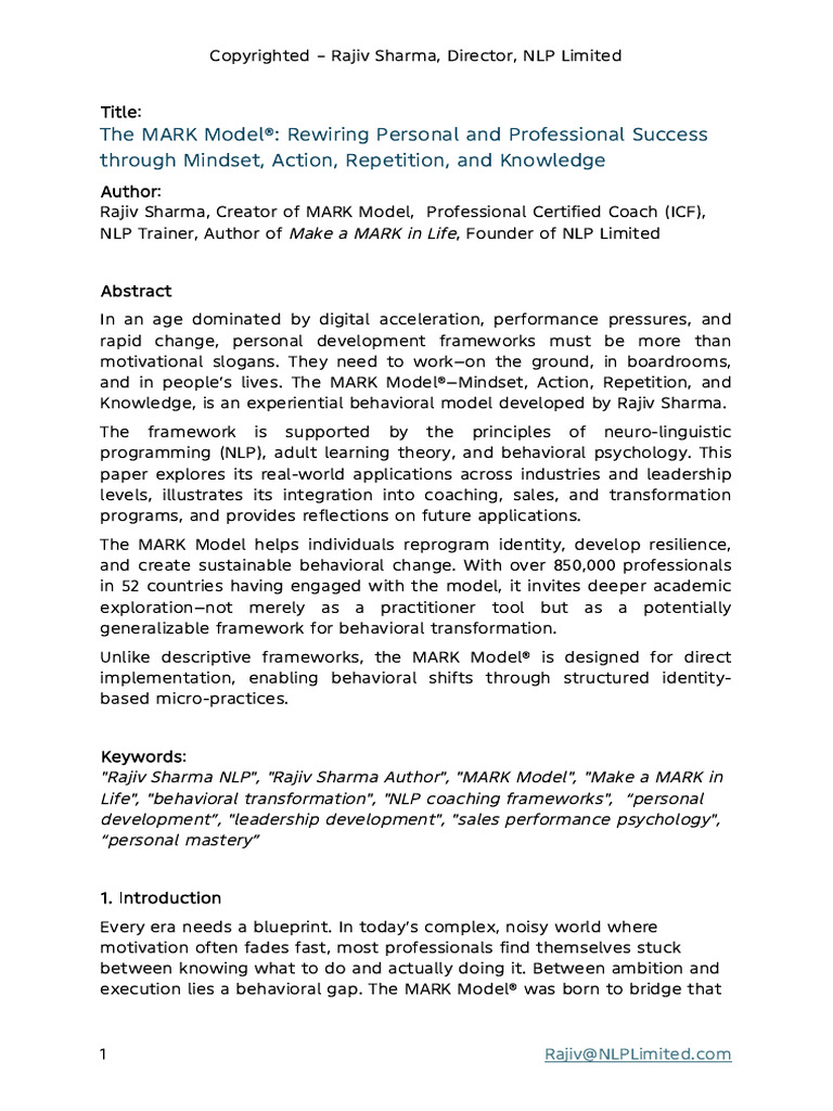 MARK Model: Transforming Success Mindset | PDF | Neuro Linguistic ...