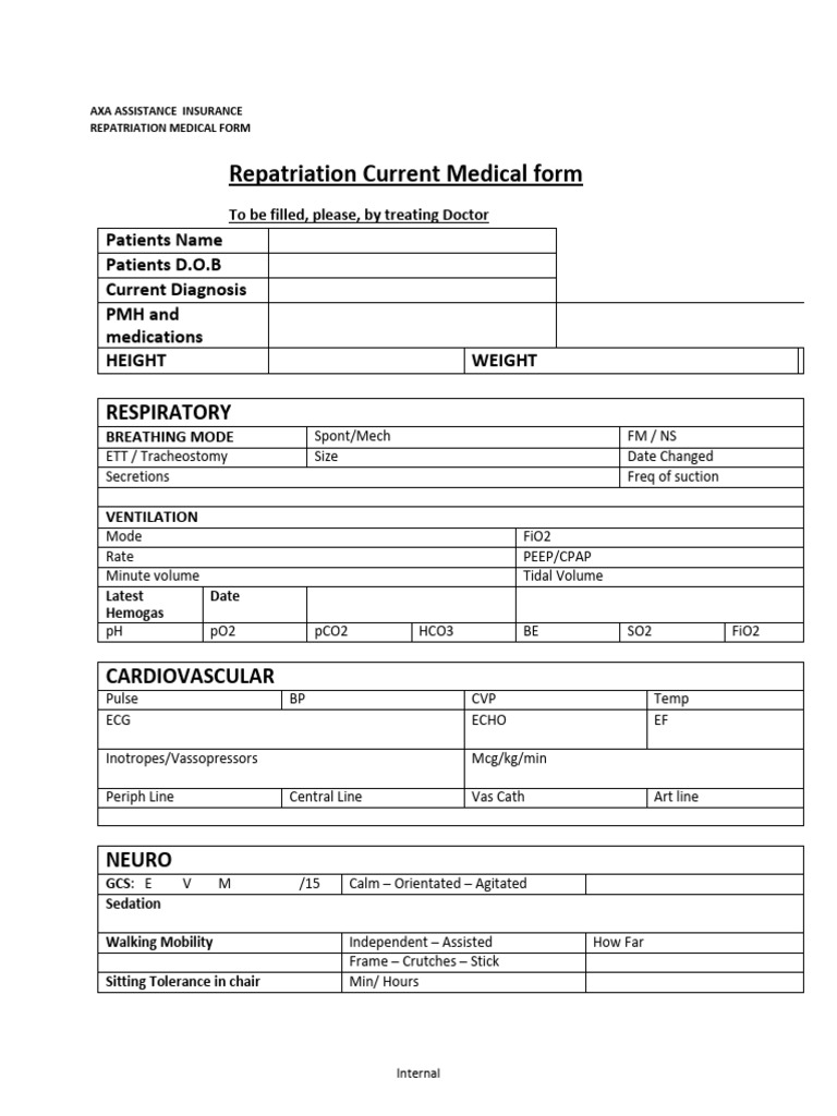 AXA Assistance Medical Repatriation Form | PDF | Clinical Medicine ...