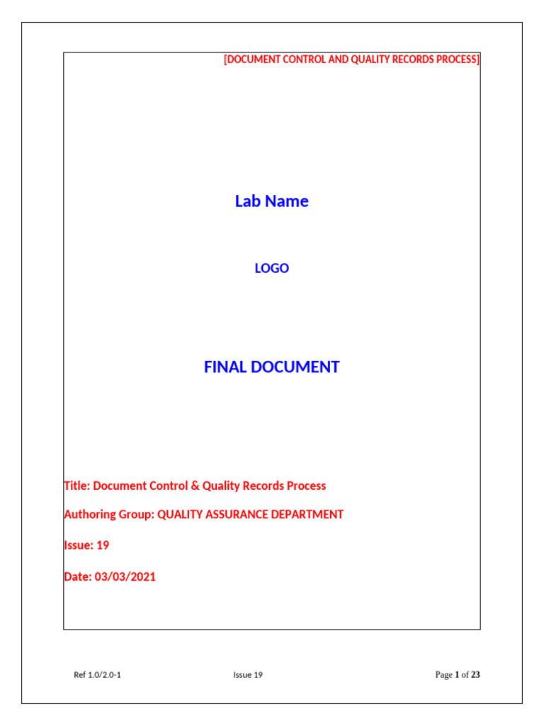 Document Control & Quality Records Guide | PDF | Quality Management ...