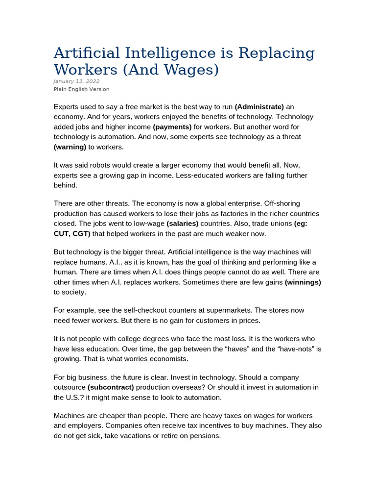 Artificial Intelligence Is Replacing Workers Pdf Artificial