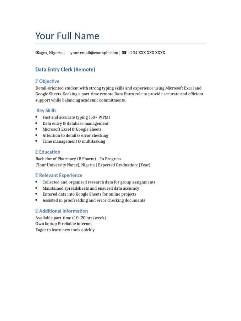 Remote Data Entry Clerk Resume | PDF