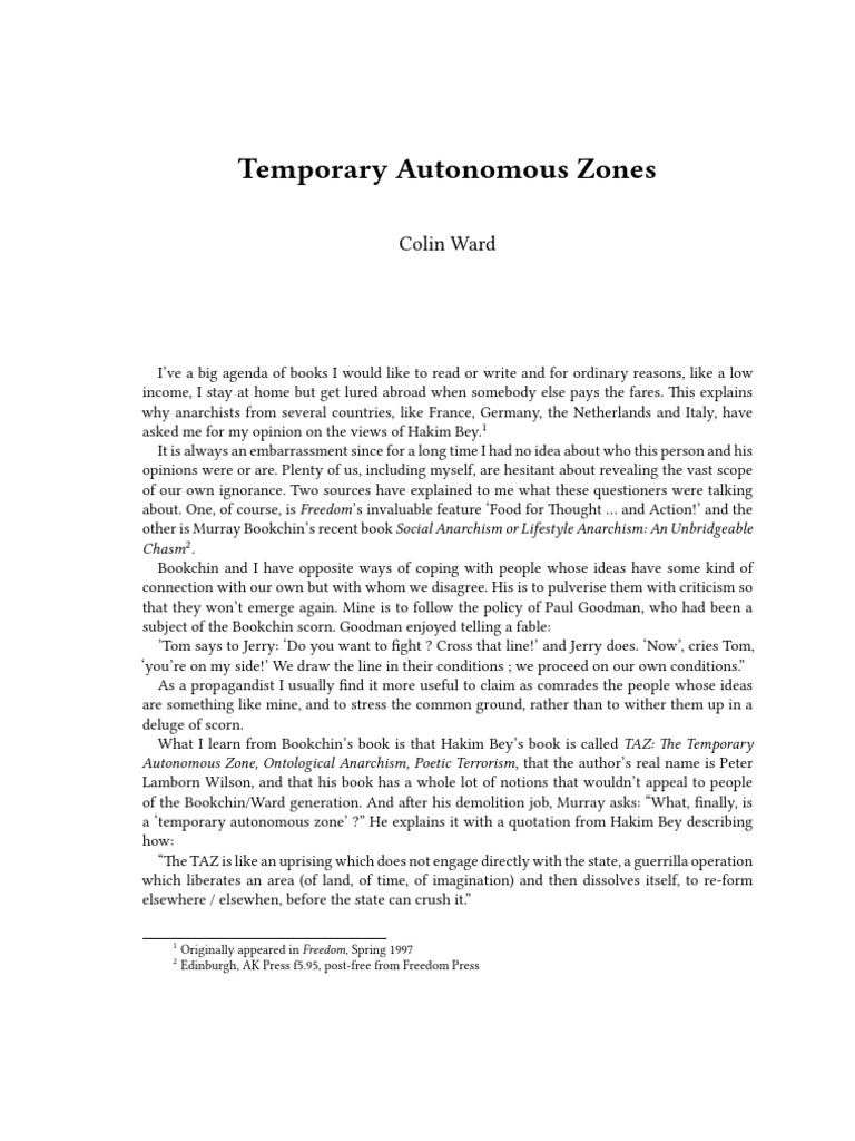 Colin Ward Temporary Autonomous Zones | PDF | Libertarian Socialism ...