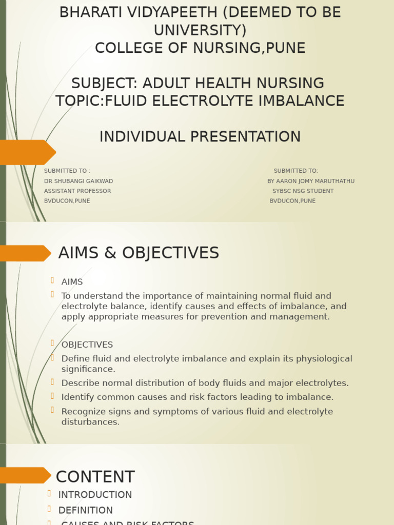 Fluid and Electrolyte Imbalance in Nursing | PDF | Medical Specialties ...
