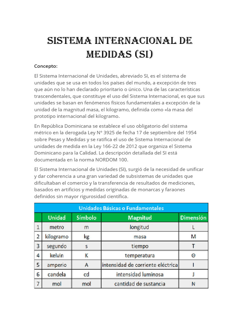Sistema Internacional de Medidas | PDF
