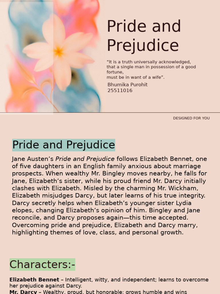 Pride and Prejudice Summary & Themes | PDF | Pride And Prejudice | Mr ...