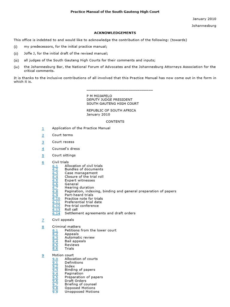 South Gauteng High Court Practice Manual | PDF | Appeal | Prosecutor