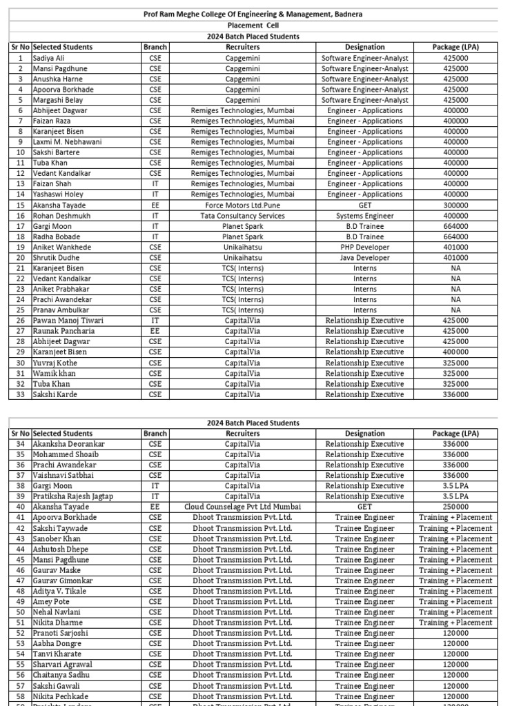 2024 Batch Placement Report | PDF