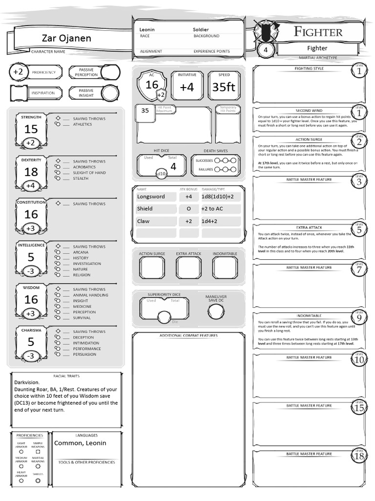 Leonin Soldier Character Sheet | PDF