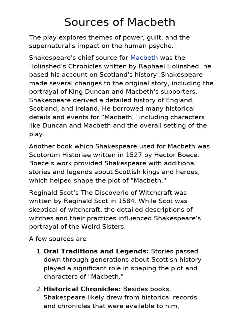 Sources Influencing Shakespeare's Macbeth | PDF | Macbeth