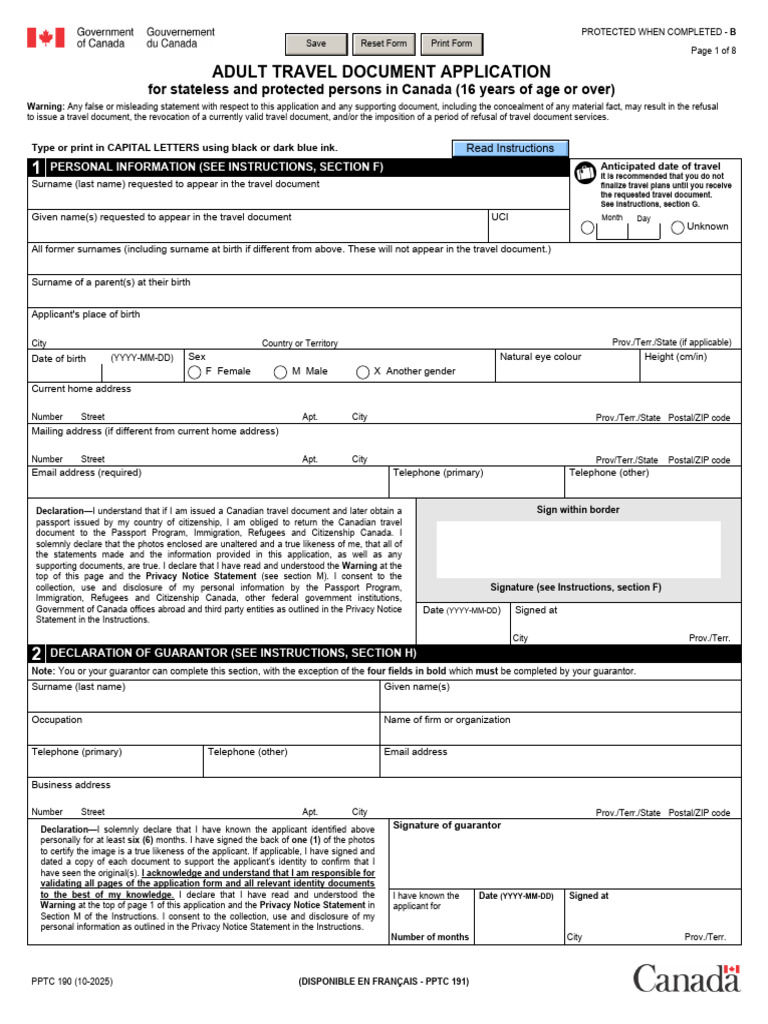 Canadian Travel Document Application Form | PDF | Identity Document ...