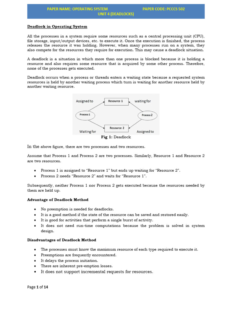 Understanding Deadlocks in Operating Systems | PDF | Process (Computing ...
