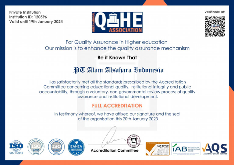 QAHE Accreditation Certificate | PDF