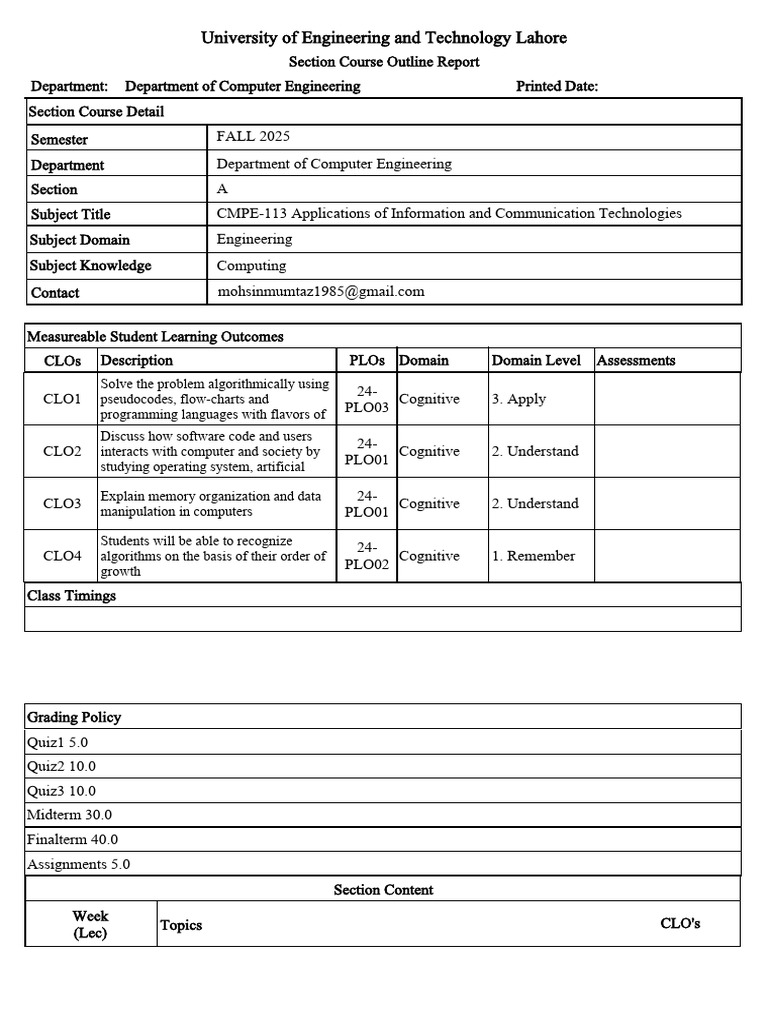 AICT Course Outline for Fall 2025 | PDF | Software Engineering ...