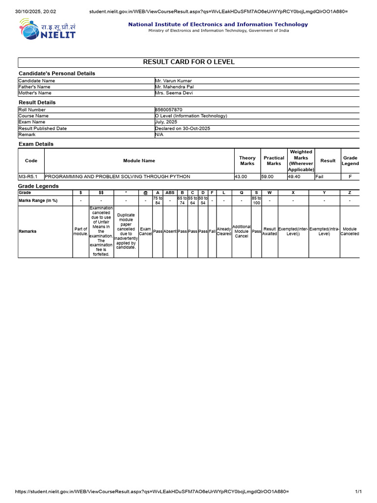 Student - Nielit.gov - in WEB ViewCourseResult - Aspx Qs ...