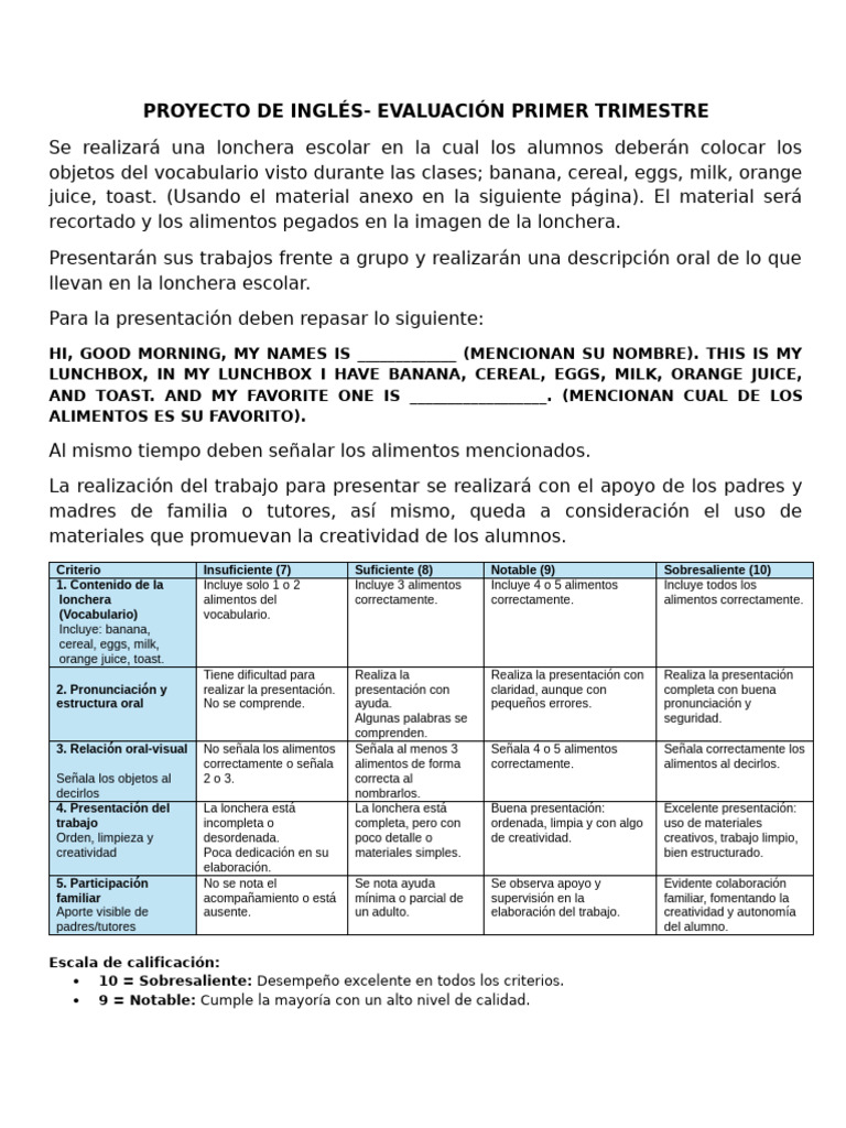 Proyecto de Inglés 2nd Grade | PDF