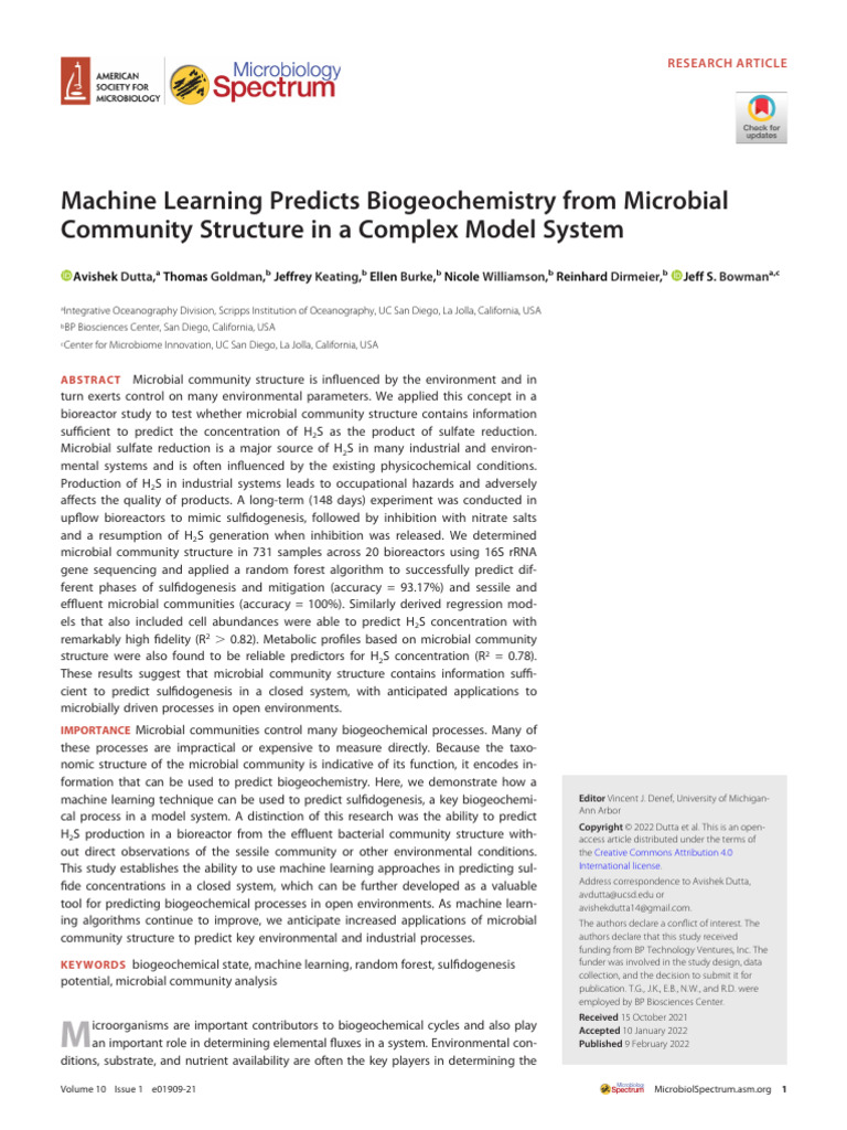 Dutta Et Al 2022 Machine Learning Predicts Biogeochemistry From ...
