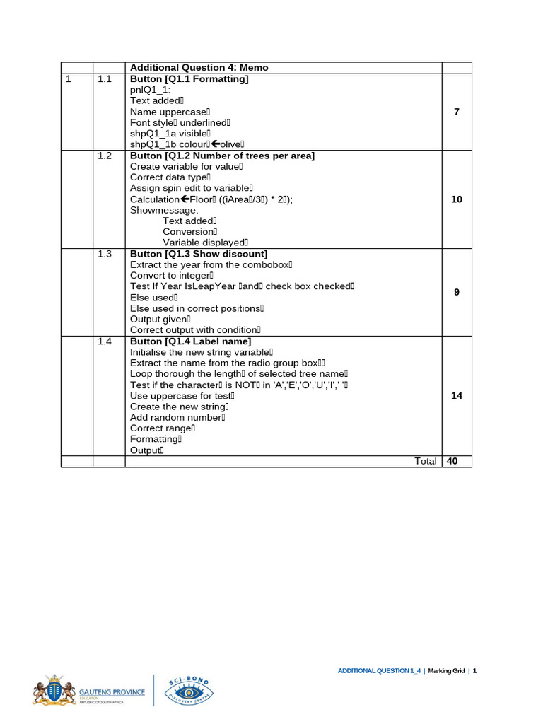 Additional Question 4 Marking Grid | PDF | Button (Computing ...