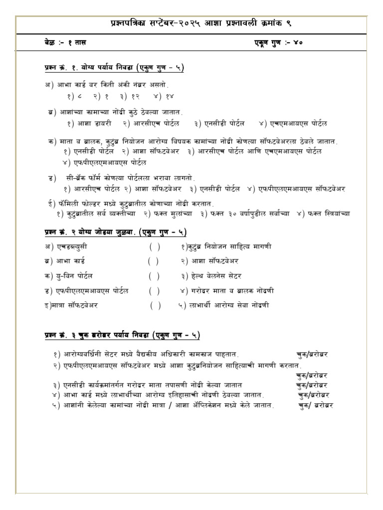 Asha Question Paper September 2025 | PDF