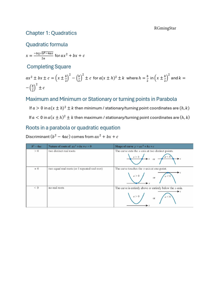 Pure Mathematics Notes by RGmingStar For A Level Students | PDF ...