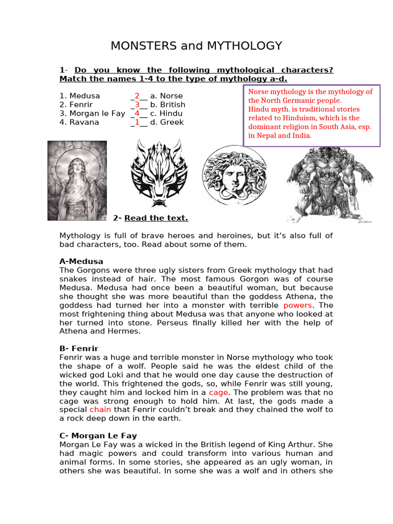 5-MONSTERS and MYTHOLOGY-Key | PDF | Medusa | Mythology