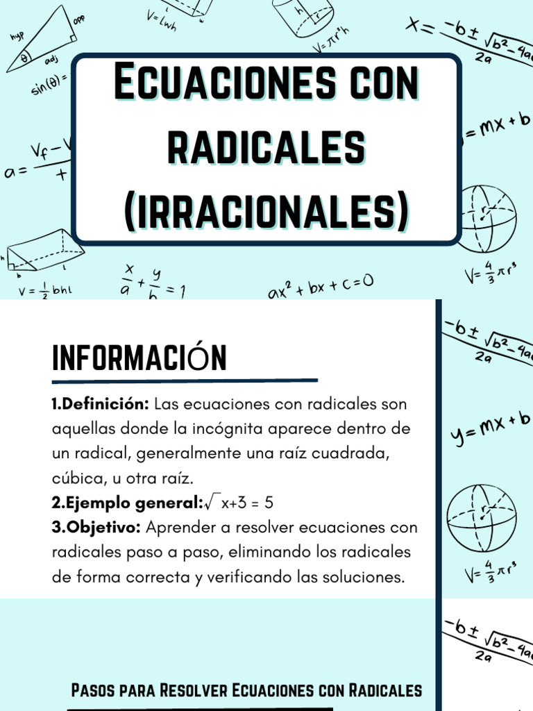 Ecuaciones Con Radicales (Irracionales) | PDF