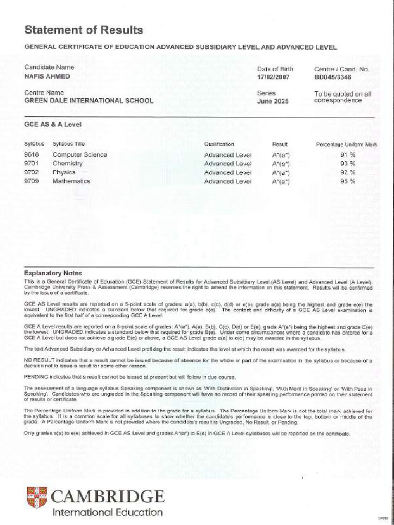 A Level Marksheet - Compressed | PDF