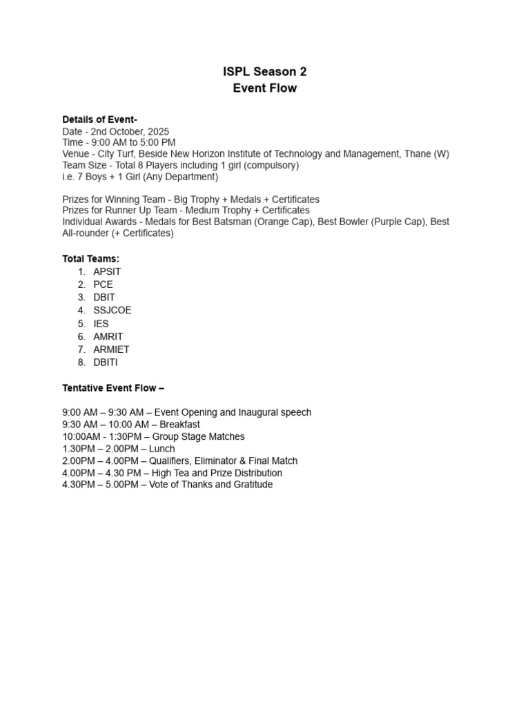 ISPL Season 2 Flow & Fixtures | PDF