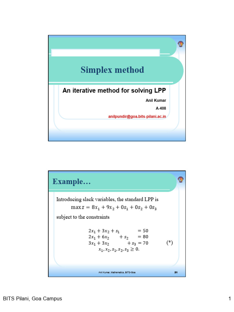 Lecture-7 Simplex Method | PDF | Linear Algebra | Algebra
