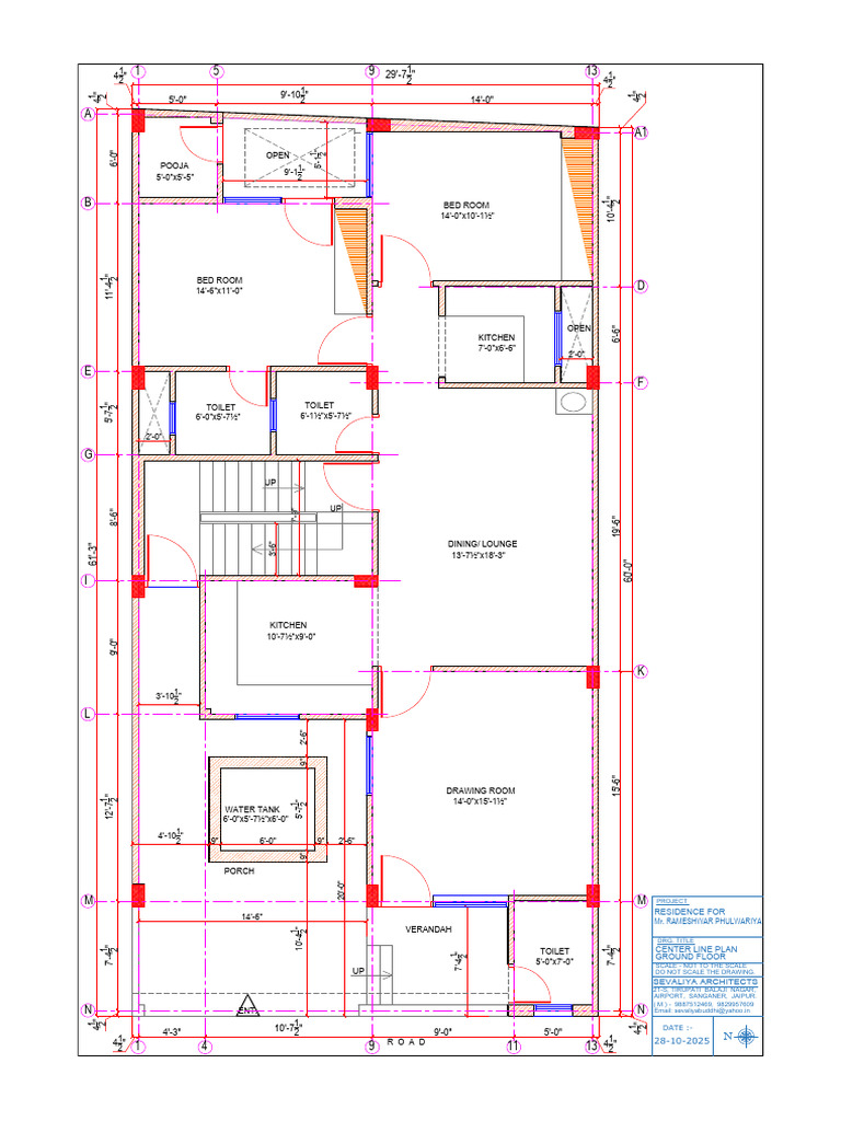Residence Center Line Plan for Mr. Phulwariya | PDF
