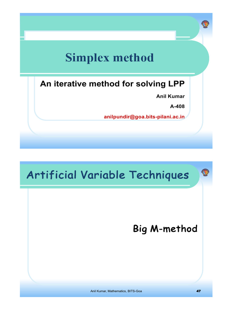 Lecture 9 Big M Method | PDF | Mathematical Optimization | Mathematics