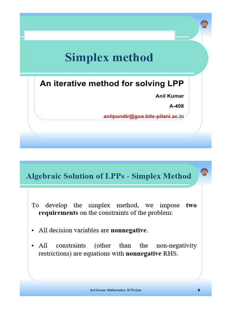 Lecture-6 Simplex Method | PDF | Equations | Algorithms
