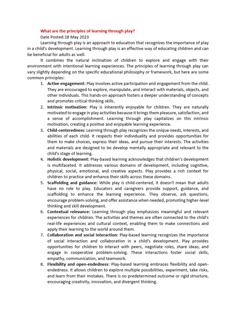 Principles of Learning Through Play | PDF | Learning | Psychology