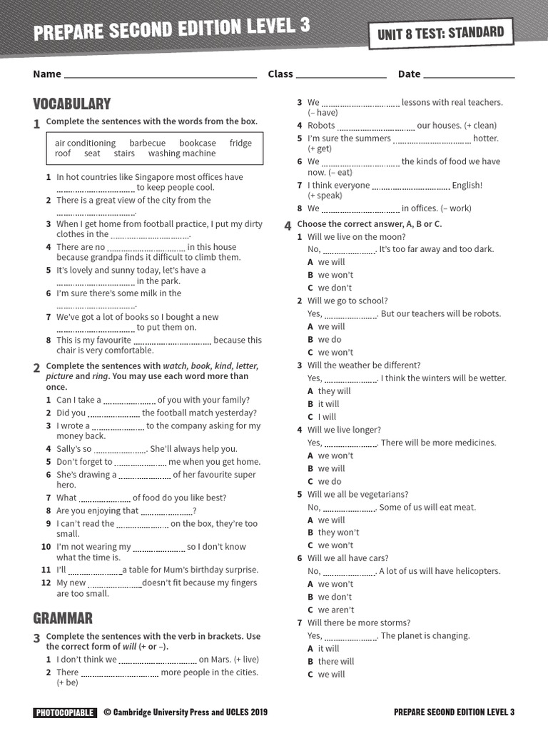 Level 3 Unit 8-10 Test Materials | PDF