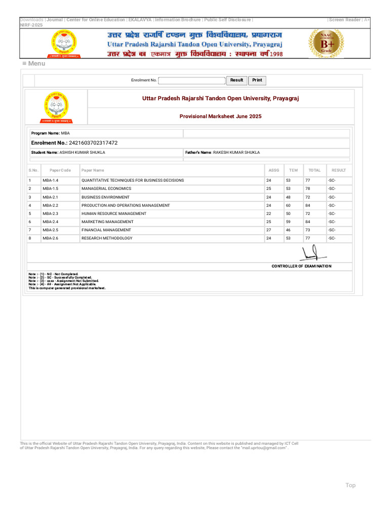 UPRTOU Result 1st Year | PDF | Leadership | Economies