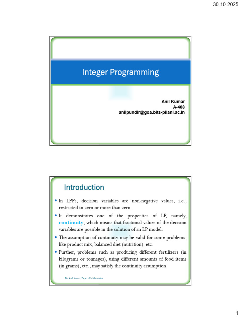 Lecture 30 31 Integer Programming | PDF | Mathematical Optimization | Linear Programming