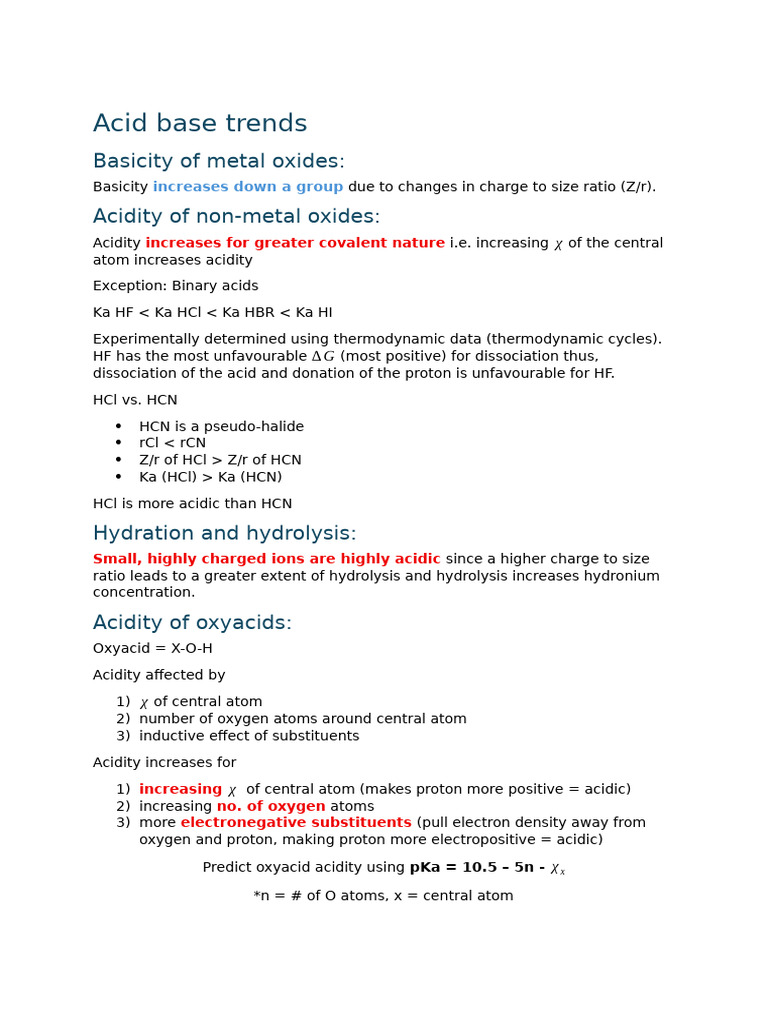 Acid-Base Trends in Oxides and Amines | PDF | Acid | Materials