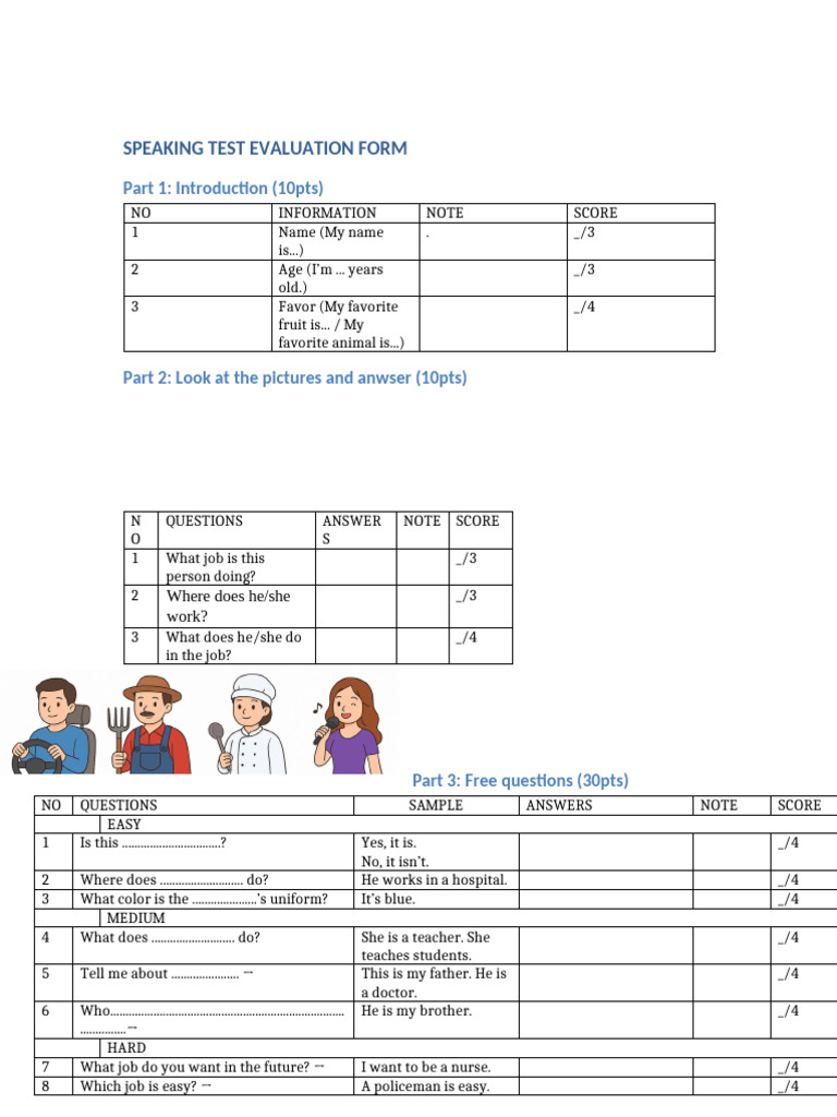 Speaking Test Evaluation Form (Topic 3) | PDF | Linguistics | Human ...
