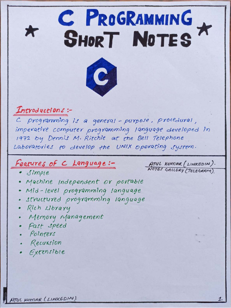 ?C? Programming (Handwritten) Short Notes | PDF