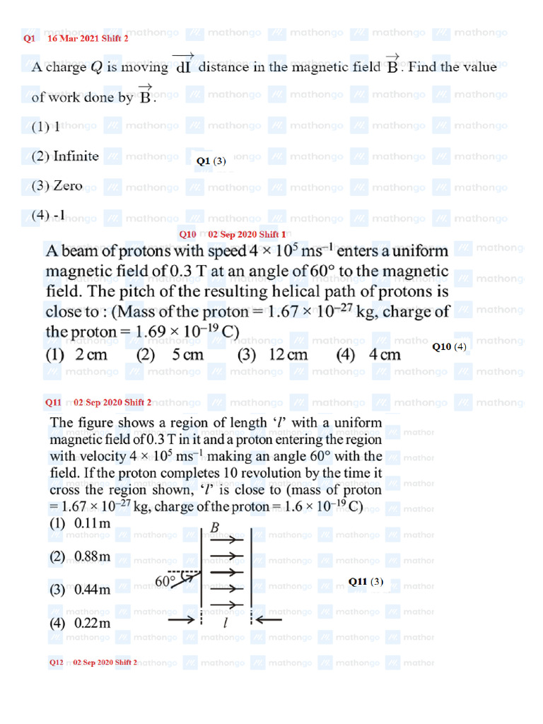 Magnetism Lec 1 Questions Mains | PDF