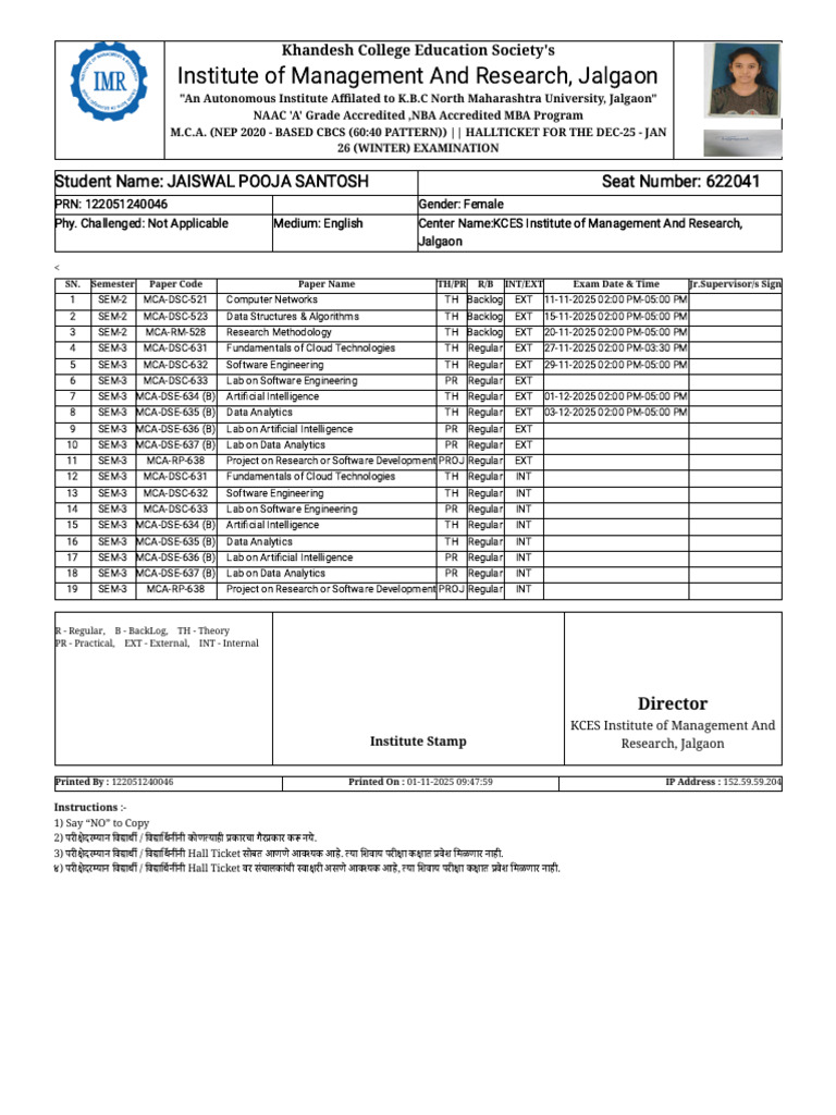 Exam Hall Ticket Print@College - instituteShortName | PDF | Educational ...