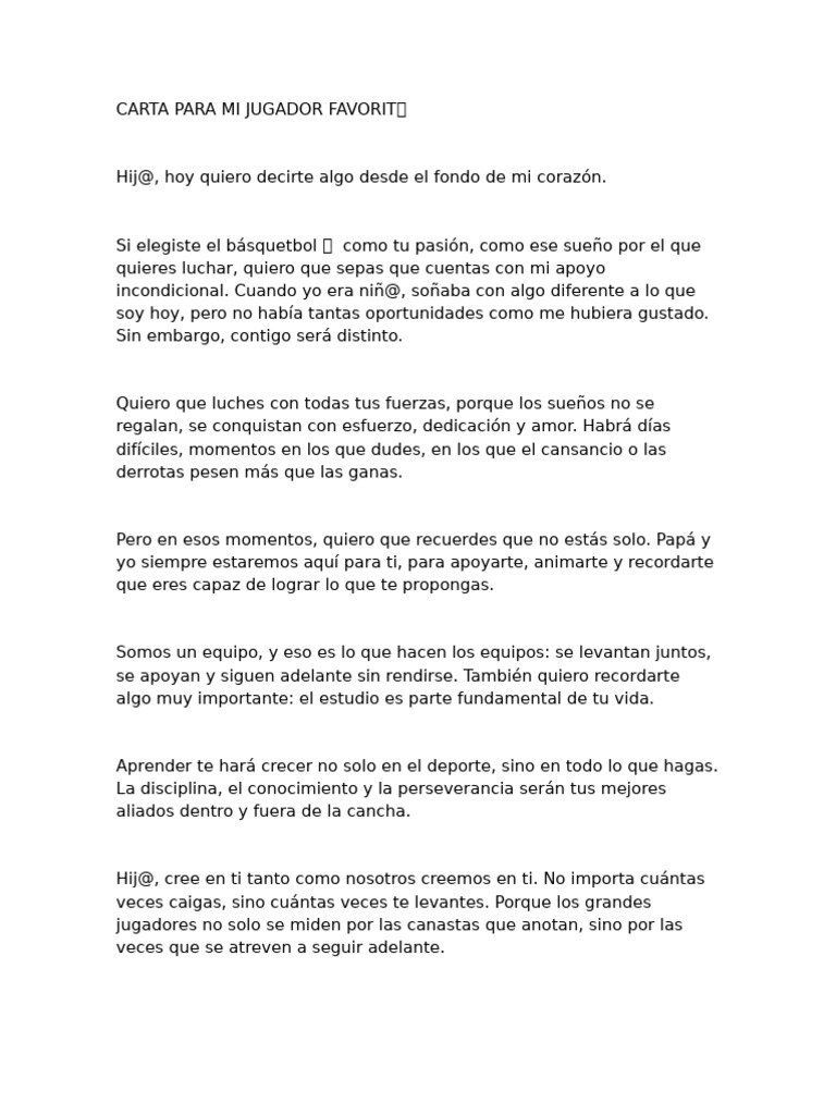 Carta a mi jugador favorito | PDF