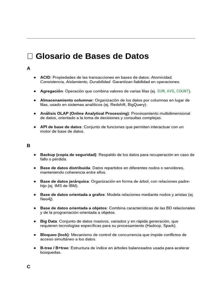 Glosario BD | PDF | Bases de datos | SQL
