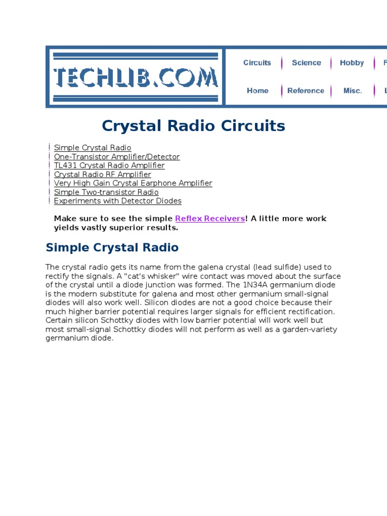 Crystal Radio Circuits | Download Free PDF | Amplifier | Detector (Radio)