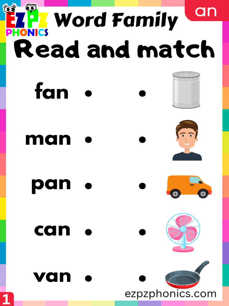 An Words Read and Match Phonics Word Families Worksheet | PDF