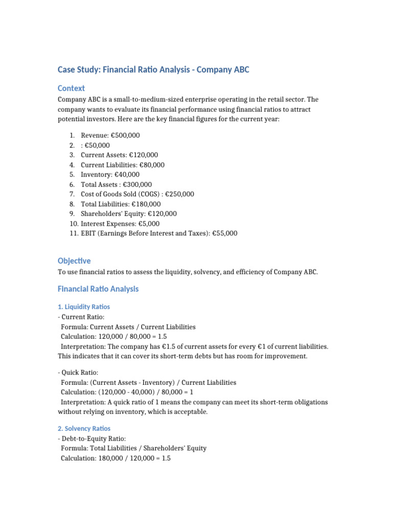 Financial Ratio Case Study | PDF | Equity (Finance) | Revenue