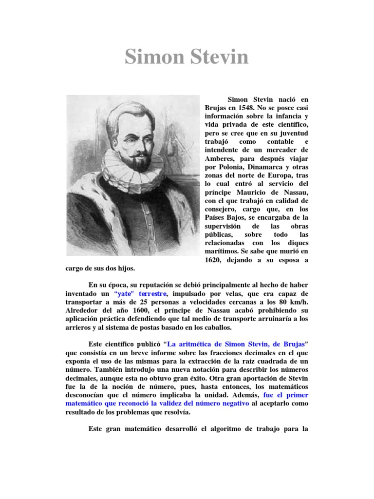 Aportaciones de Simon Stevin en matemáticas | PDF | Enseñanza de ...