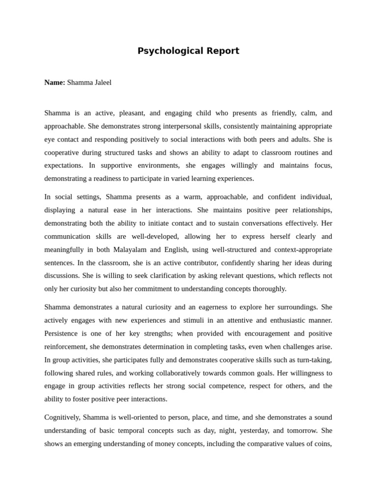 Strength Based Report For School Purpose Shamma | PDF | Learning ...