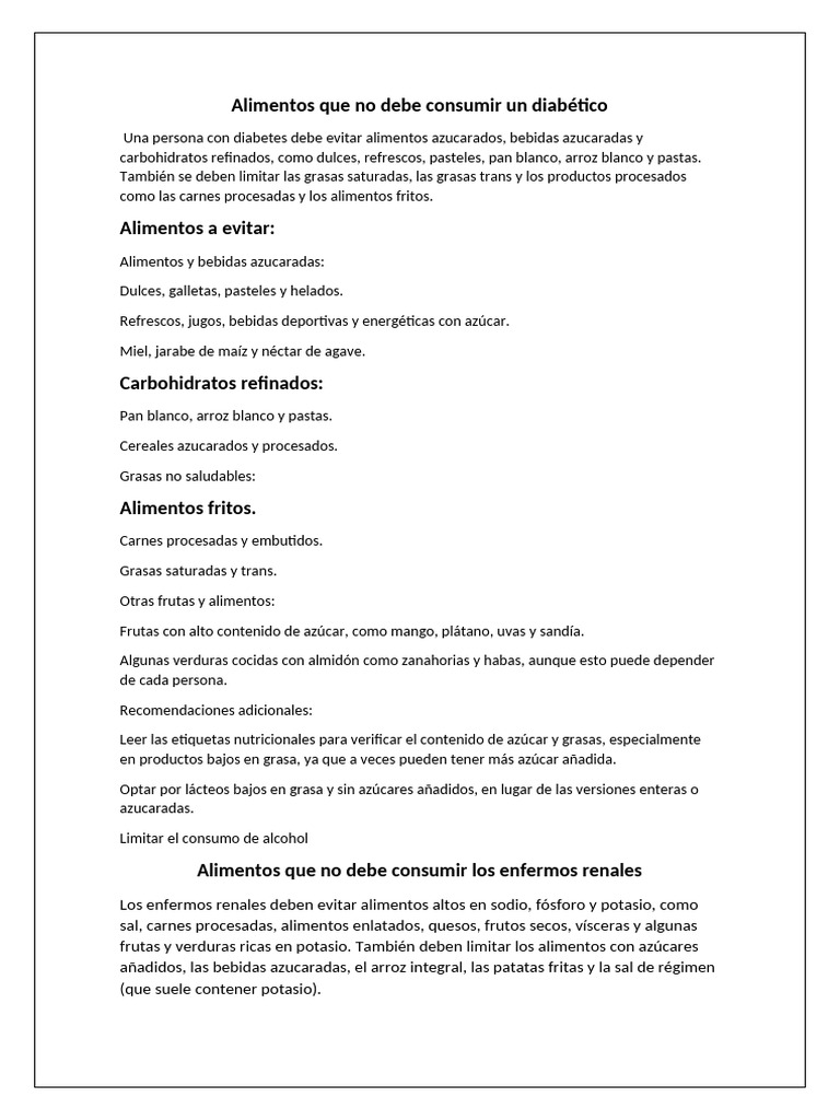Alimentos Que No Debe Consumir Un Diabético Nutricion Pdf Alimentos